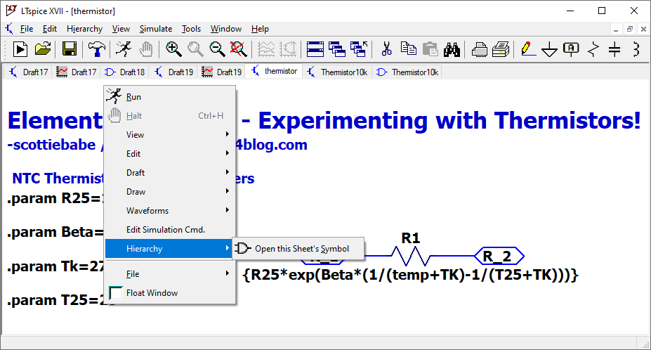 Creating a thermistor model in LTSpice - Forum - Experimenting with ...