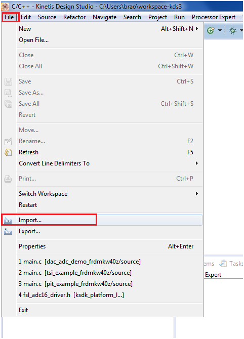 Getting Started with FRDM-KW40Z NXP Freedom Development Platform [Importing existing project ...