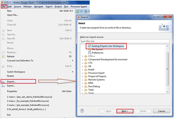 Getting Started With Frdm Kw40z Nxp Freedom Development Platform Importing Existing Project
